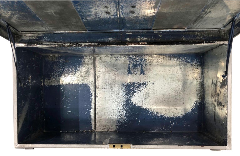 Vintage Antique Metal Trunk with Brass Hardware and Plaque at 1stDibs