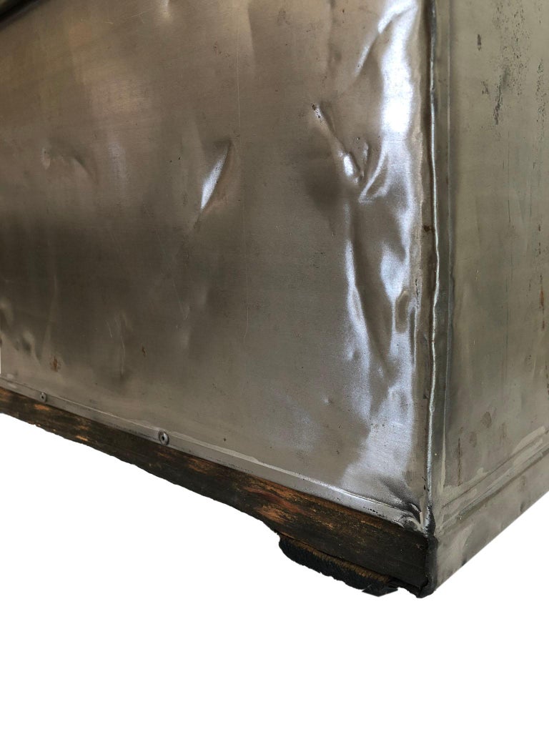 Vintage Antique Metal Trunk with Brass Hardware and Plaque at 1stDibs