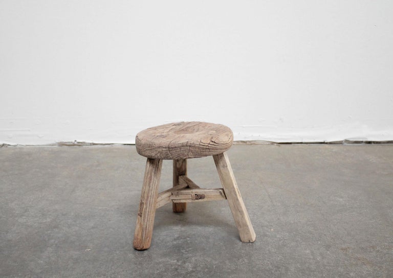 Vintage Antique Round Elmwood Short Stool at 1stDibs