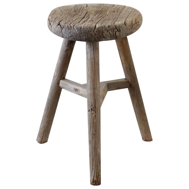 Vintage Antique Round Elm Wood Stool or Side Table at 1stDibs