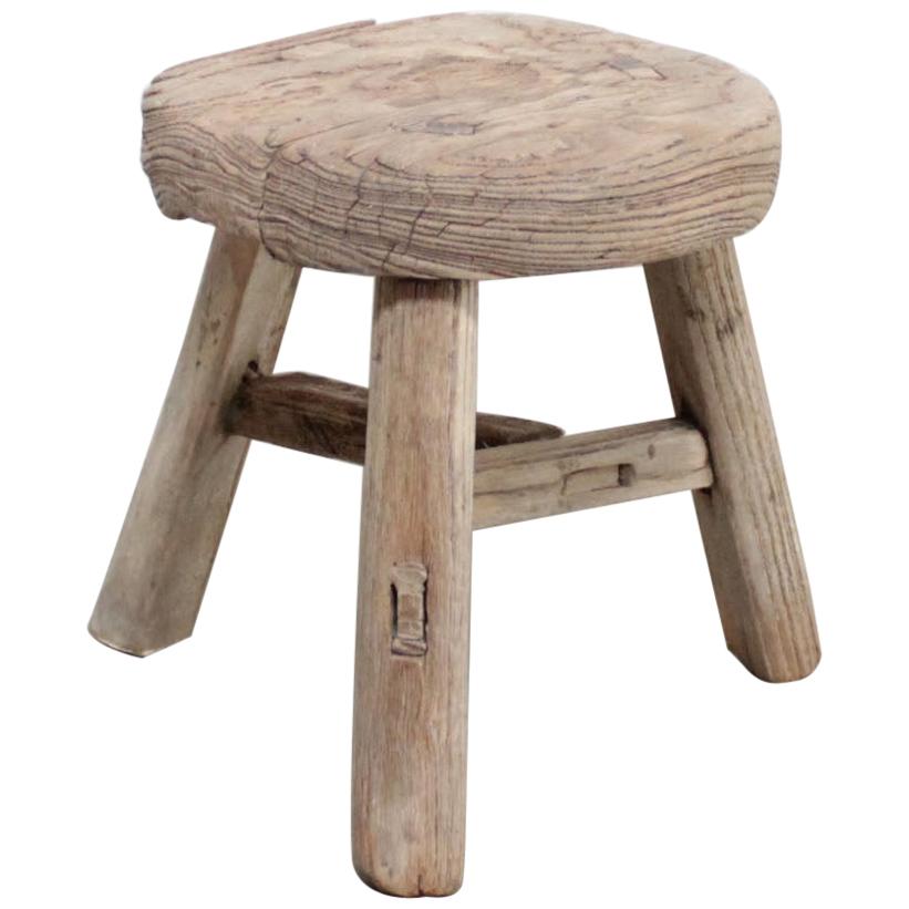 Vintage Antique Round Elmwood Short Stool at 1stDibs