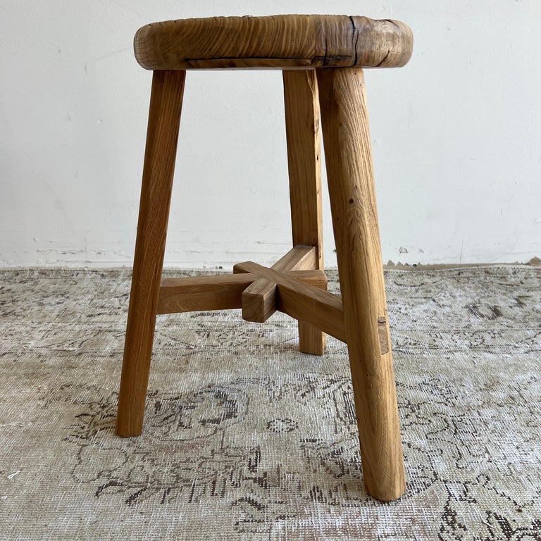 Vintage Antique Round Elmwood Stool For Sale at 1stDibs