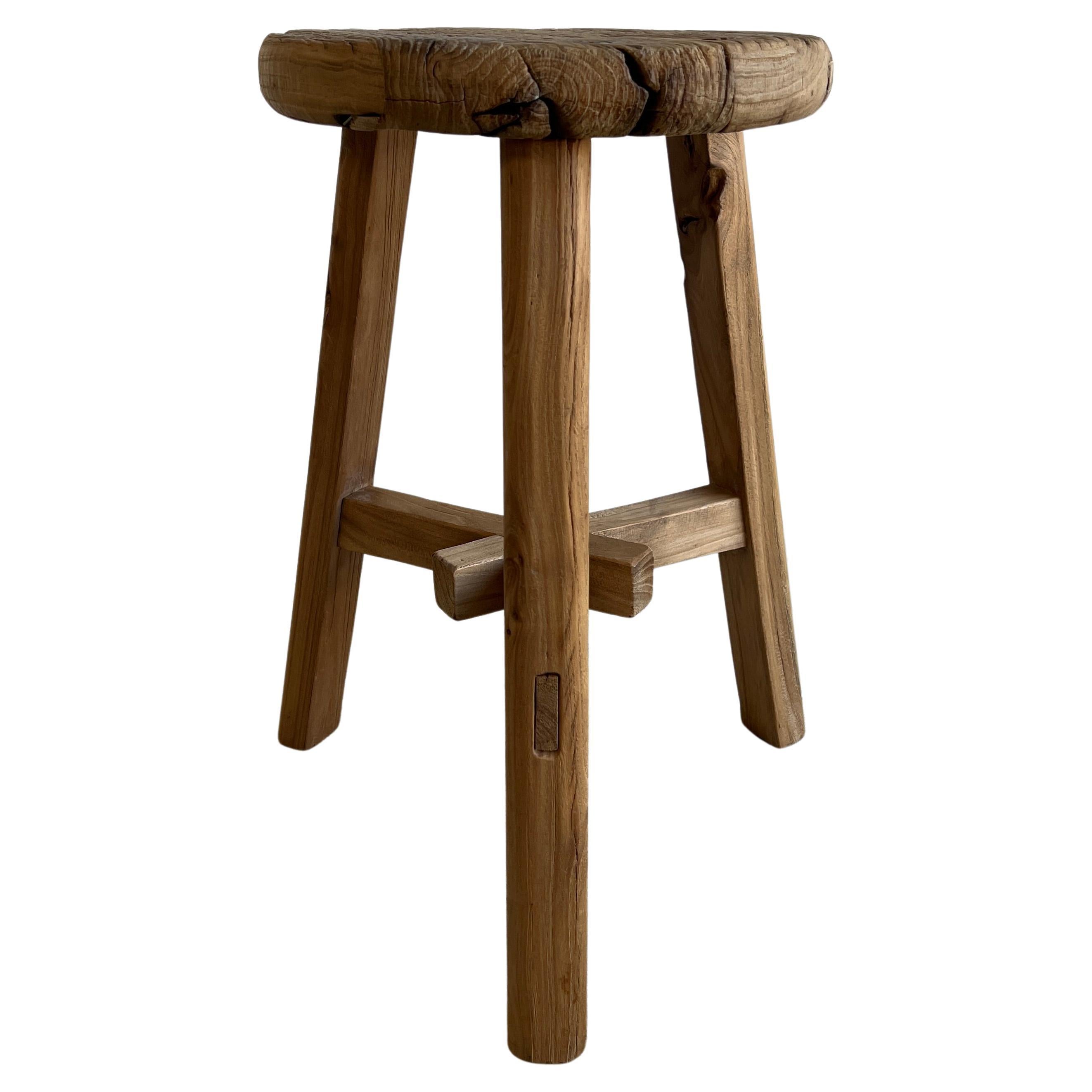 Vintage Antique Round Elmwood Stool For Sale at 1stDibs