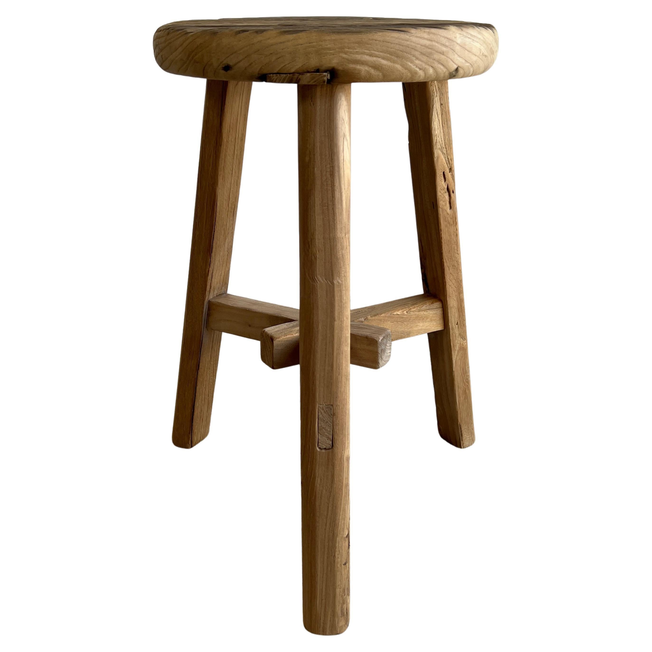 Vintage Antique Clover Shape Elmwood Stool For Sale at 1stDibs