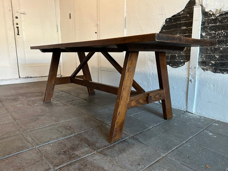 Vintage Antique rustic solid oak 3 plank farm dining or work table For ...