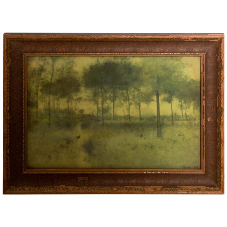 Vintage Antique Wood Framed Print Art Scenic Tree Landscape at 1stDibs