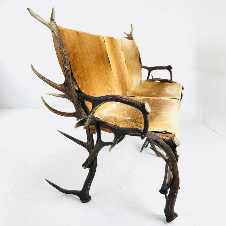Vintage Antler and Hide Bench at 1stDibs