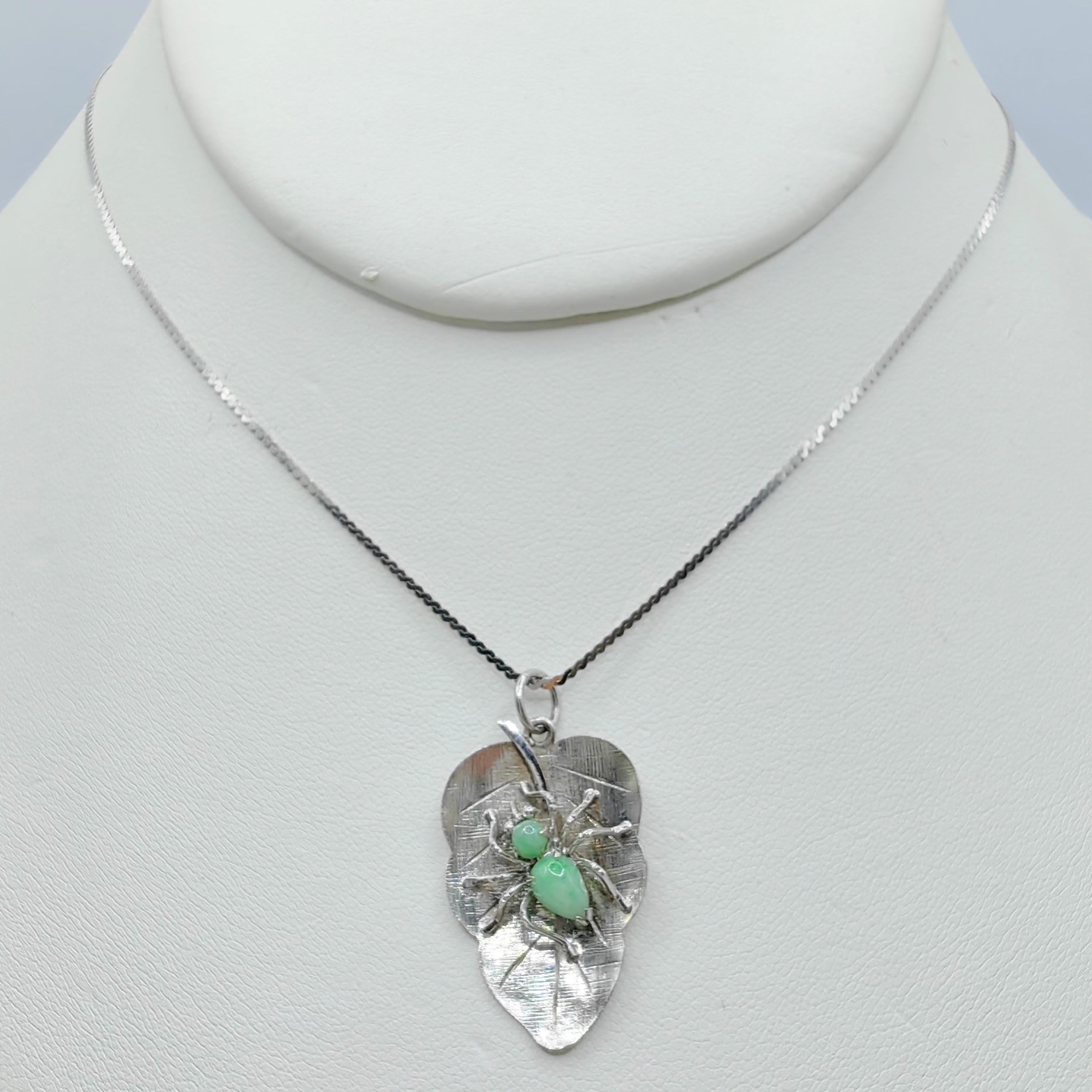 Vintage Apple Green Burmese Jadeite Jade Spider on a Leaf 8K White Gold ...