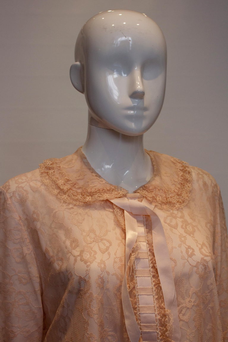 Vintage Apricot Pink Lace Dress For Sale at 1stDibs
