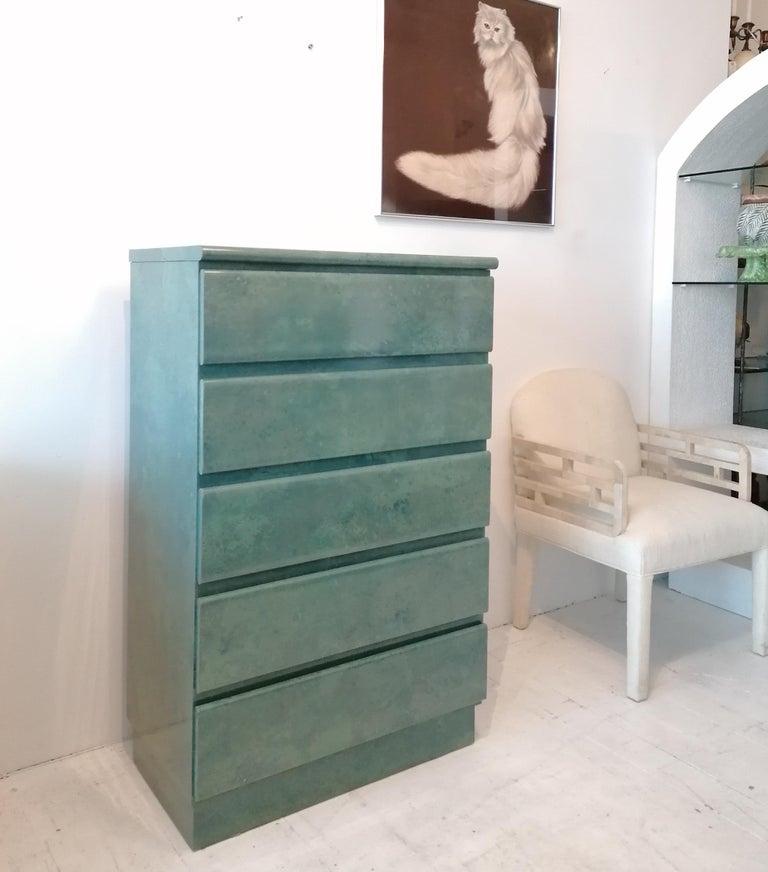 Vintage Aqua / Jade Lacquer Laminate Tall Drawer Cabinet, USA, 1980s ...