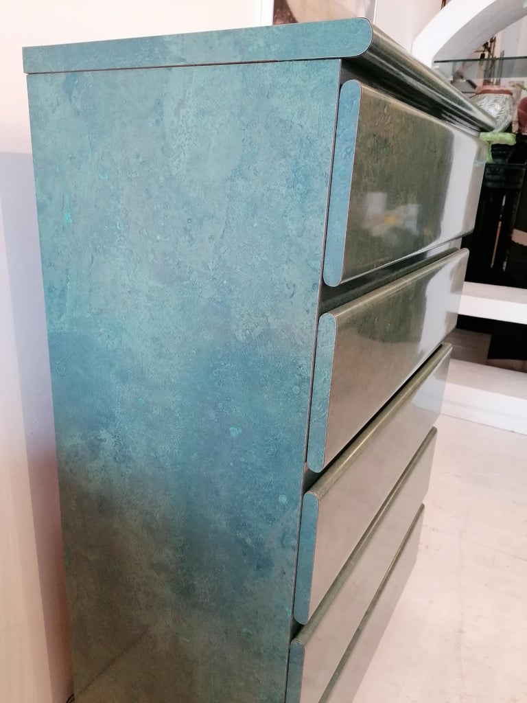 Vintage Aqua / Jade Lacquer Laminate Tall Drawer Cabinet, USA, 1980s ...