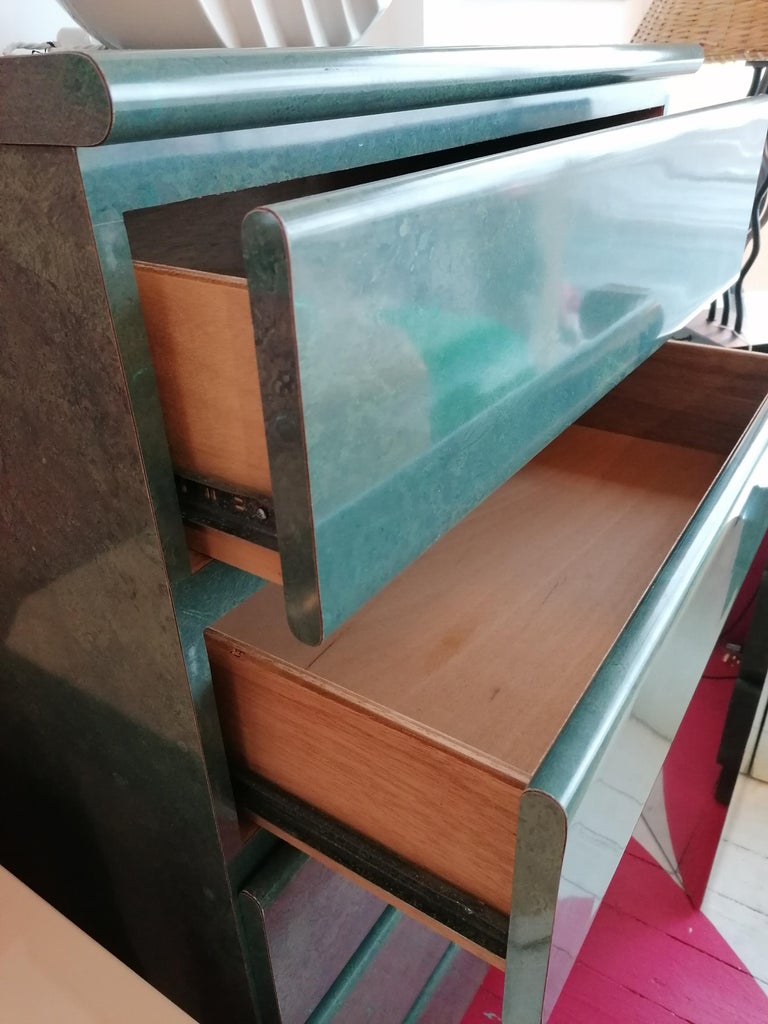 Vintage Aqua / Jade Lacquer Laminate Tall Drawer Cabinet, USA, 1980s ...