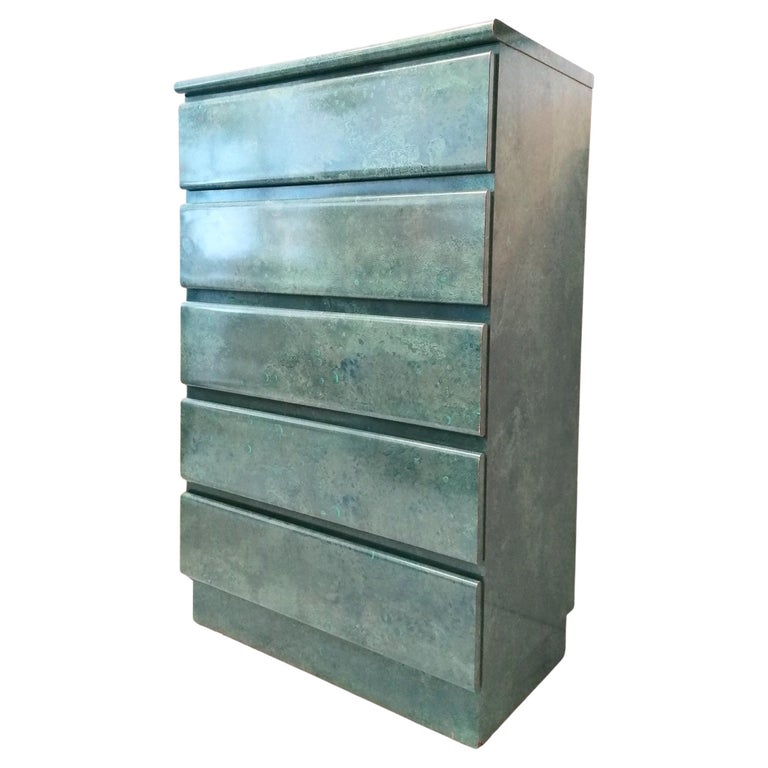 Vintage Aqua / Jade Lacquer Laminate Tall Drawer Cabinet, USA, 1980s ...
