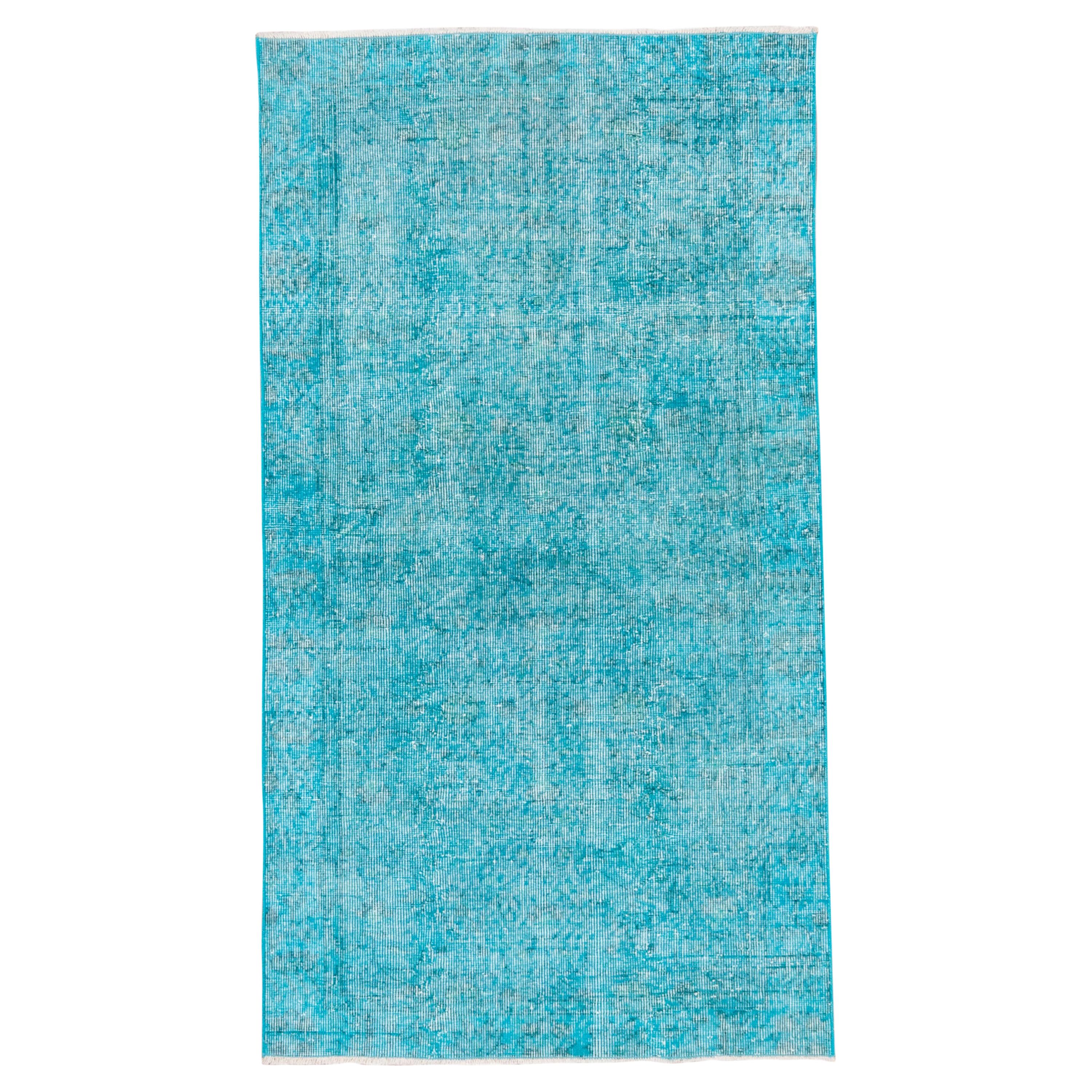 Vintage Turquoise Overdyed Wool Rug, Shabby Chic For Sale at 1stDibs