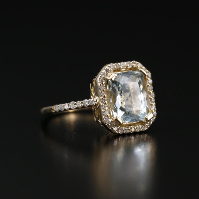 Customizable Vintage 2.8 Carat Halo Natural Cushion Cut Aquamarine ...