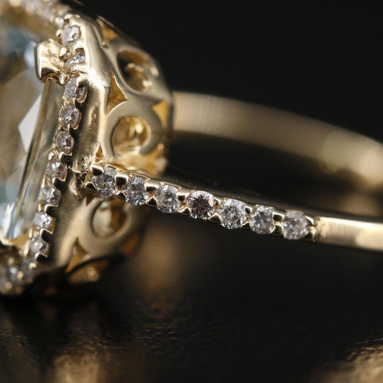 Customizable Vintage 2.8 Carat Halo Natural Cushion Cut Aquamarine ...