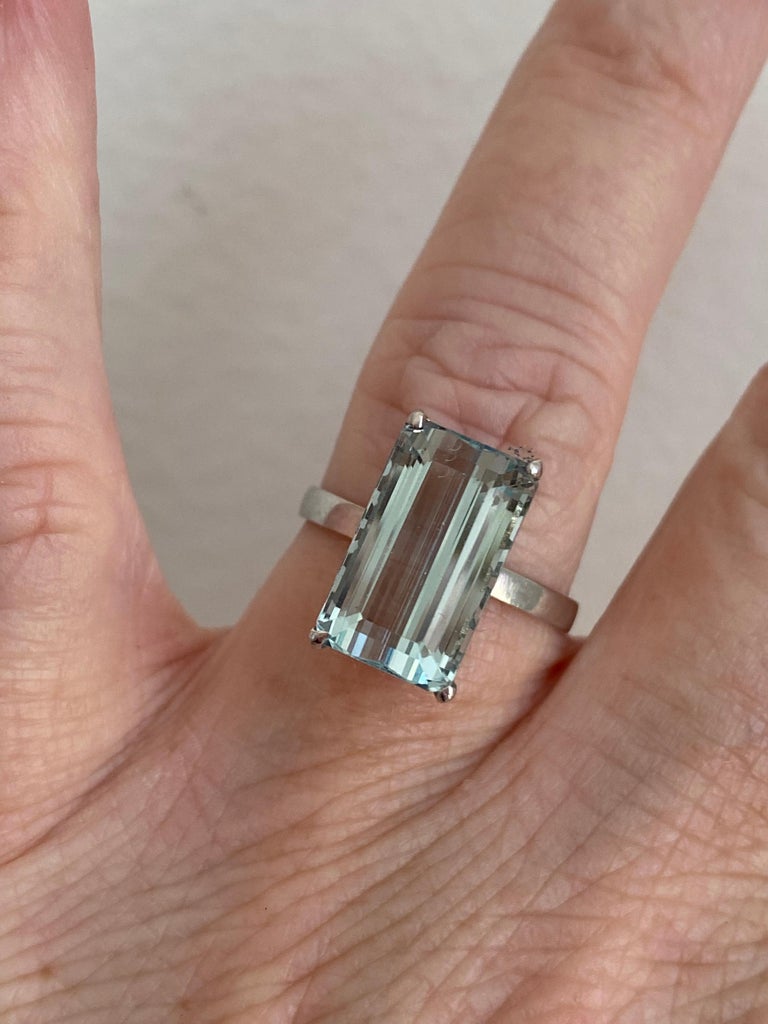 Vintage Aquamarine Solitaire Ring Engagement Ring in 18K White Gold, 6 ...