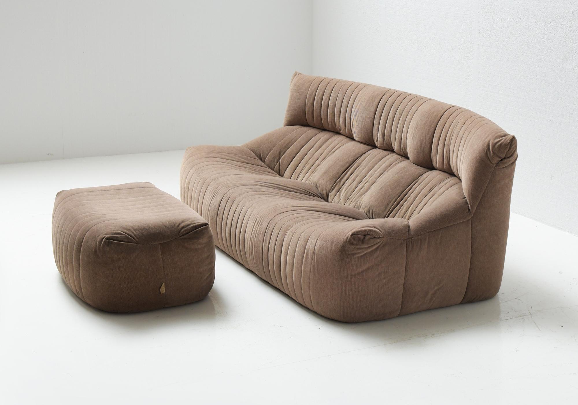 Vintage Aralia Sofa + Poof by Michel Ducaroy for Ligne Roset France For ...