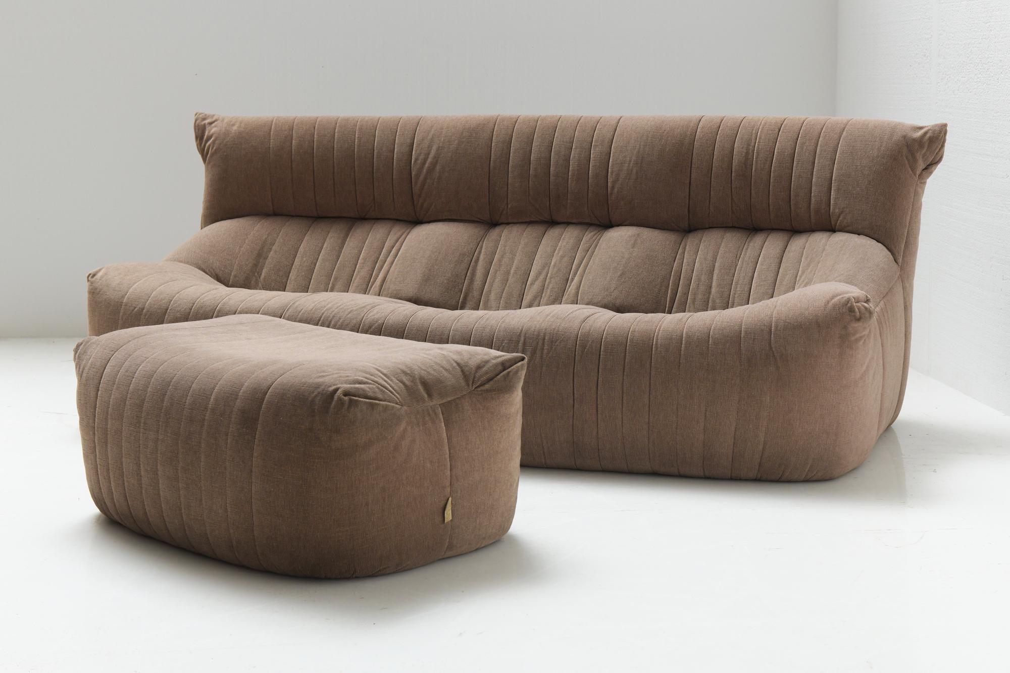Vintage Aralia Sofa + Poof by Michel Ducaroy for Ligne Roset France For ...