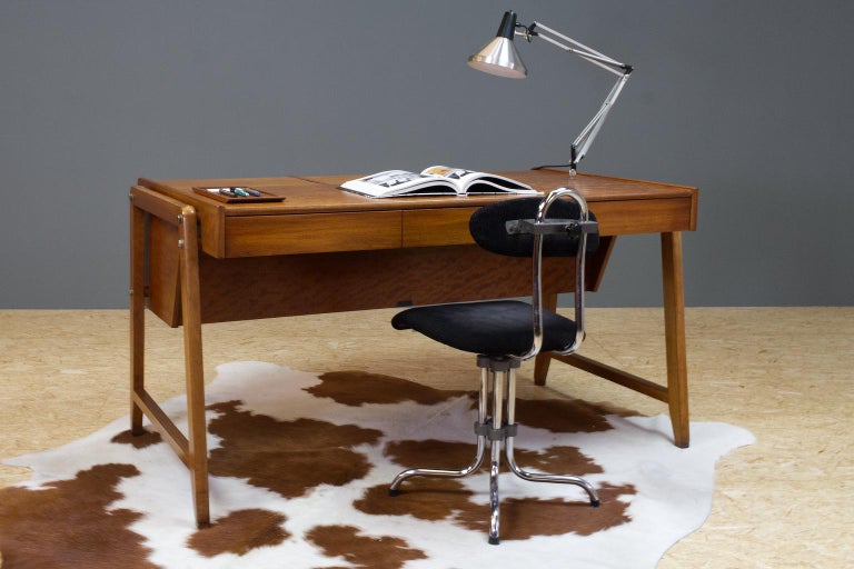 Vintage Architect Desk by Clausen and Maurus in Quilted Mahogany, 1960s ...