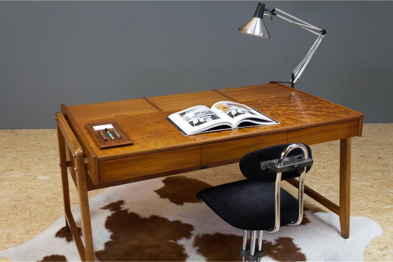 Vintage Architect Desk by Clausen and Maurus in Quilted Mahogany, 1960s ...