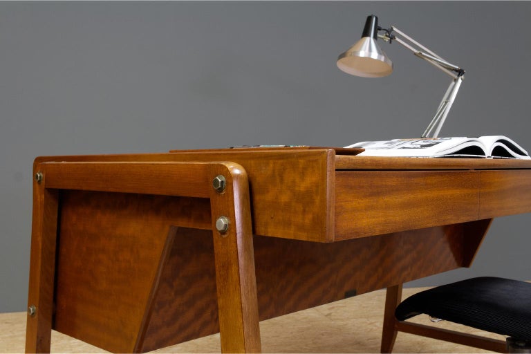 Vintage Architect Desk by Clausen and Maurus in Quilted Mahogany, 1960s ...