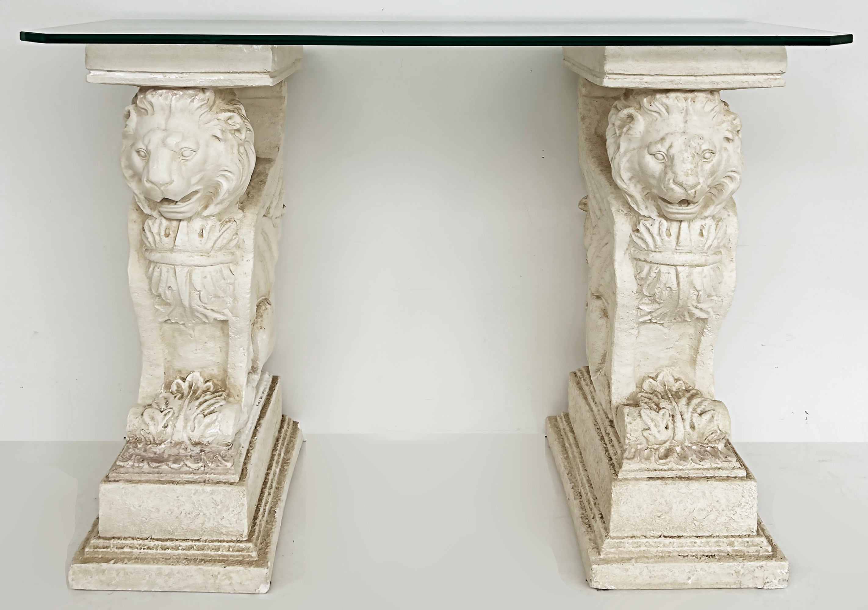 Vintage Architectural Griffin Glass Top Console Table in Plaster For ...