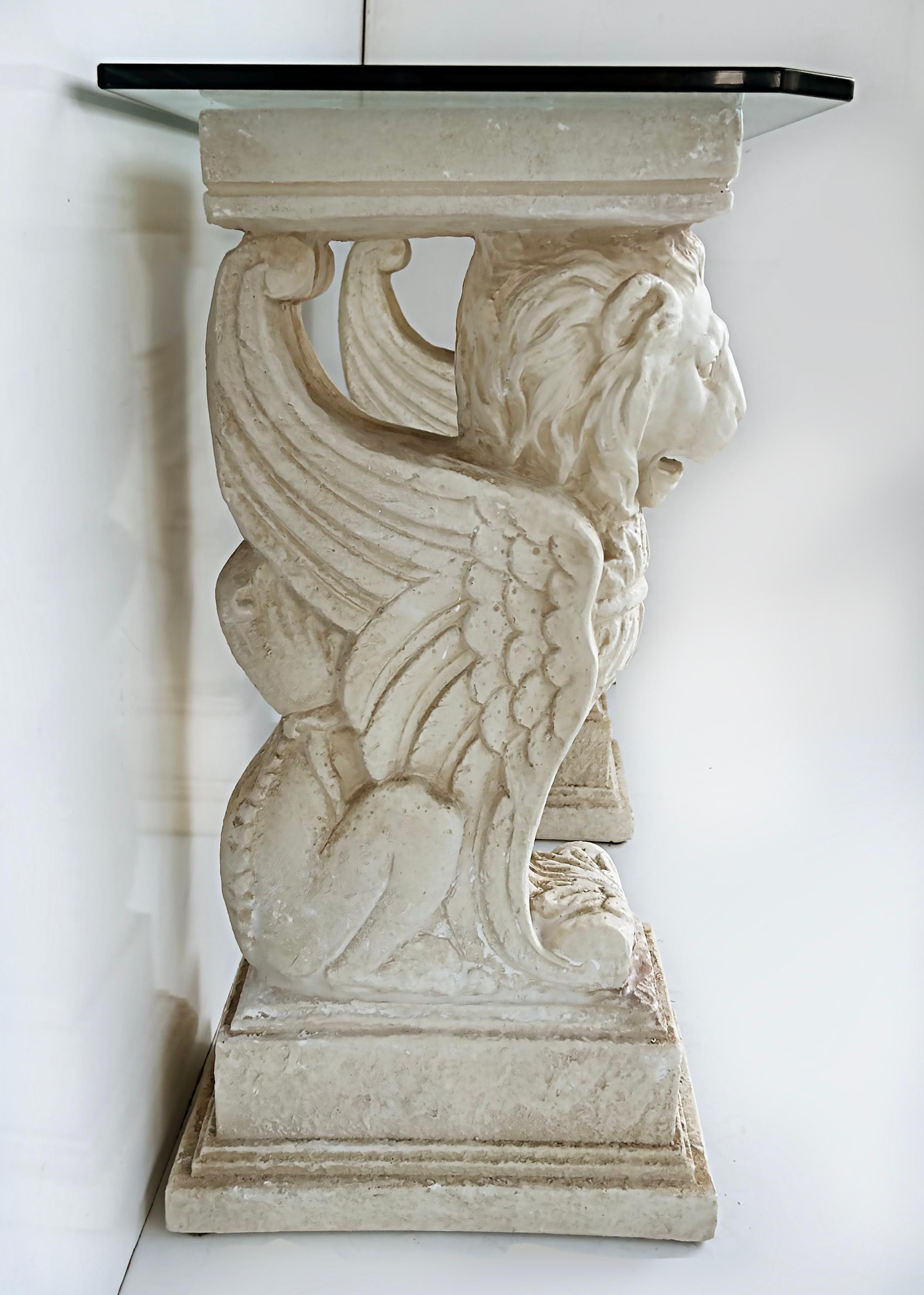 Vintage Architectural Griffin Glass Top Console Table in Plaster For ...