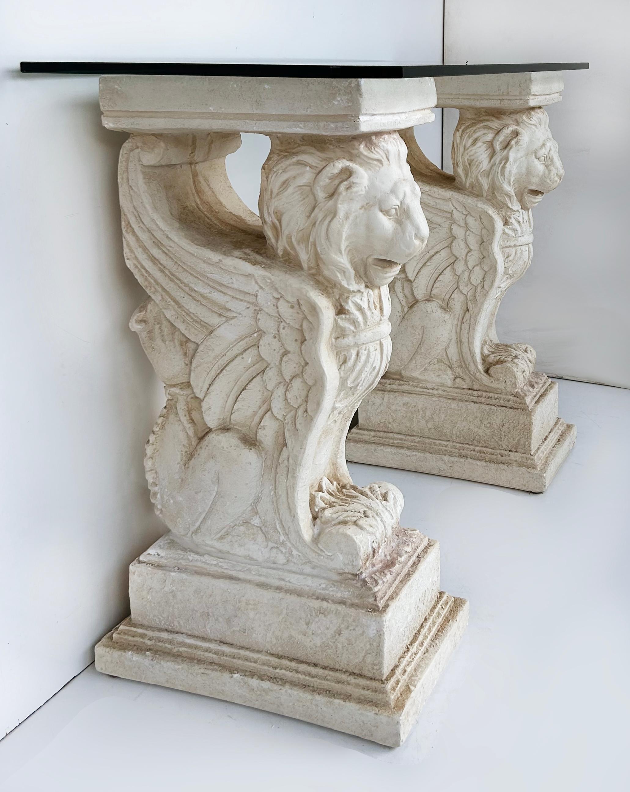 Vintage Architectural Griffin Glass Top Console Table in Plaster For ...