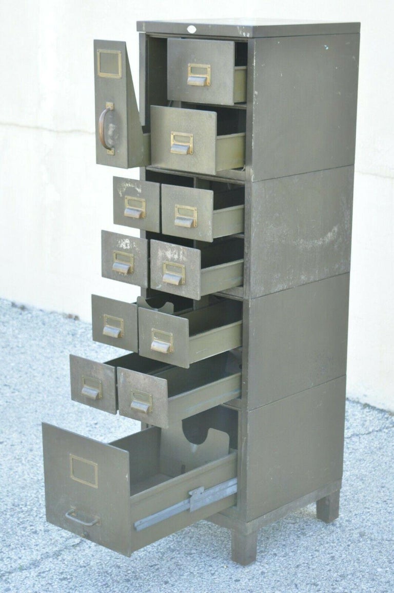 Vintage Army Green Steel Metal Industrial Narrow Stack File Cabinet by ...
