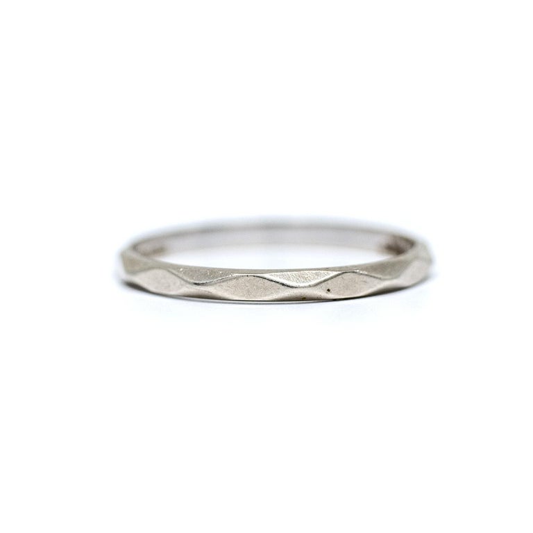 Vintage Art Carved 14 Karat White Gold Angular Textured Wedding Band ...