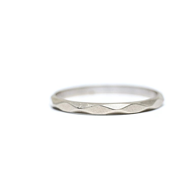 Vintage Art Carved 14 Karat White Gold Angular Textured Wedding Band ...