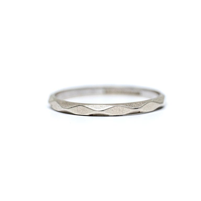 Vintage Art Carved 14 Karat White Gold Angular Textured Wedding Band ...