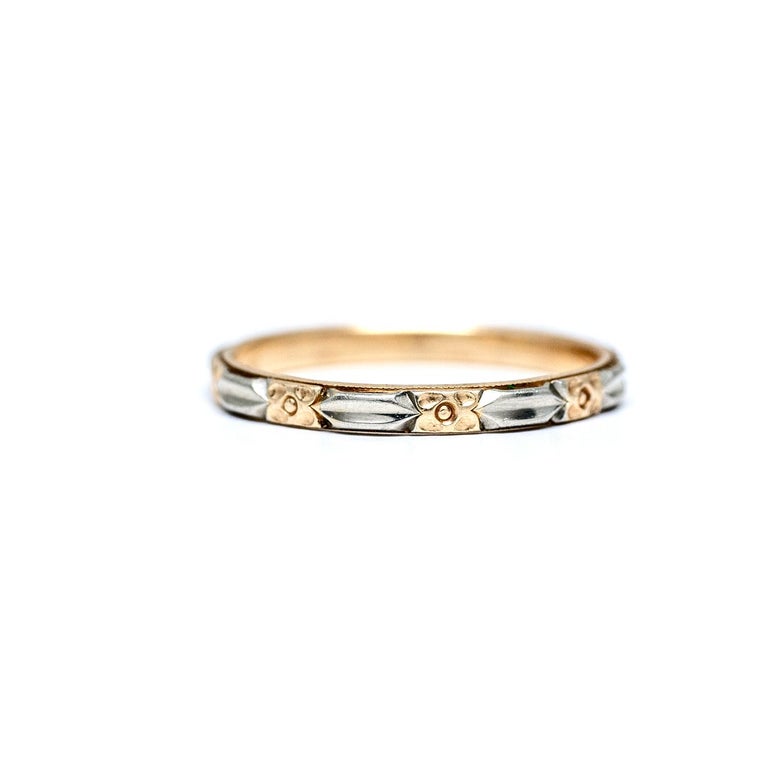 Vintage Art Carved Two-Tone 14K White Yellow Gold Etched Design Wedding ...