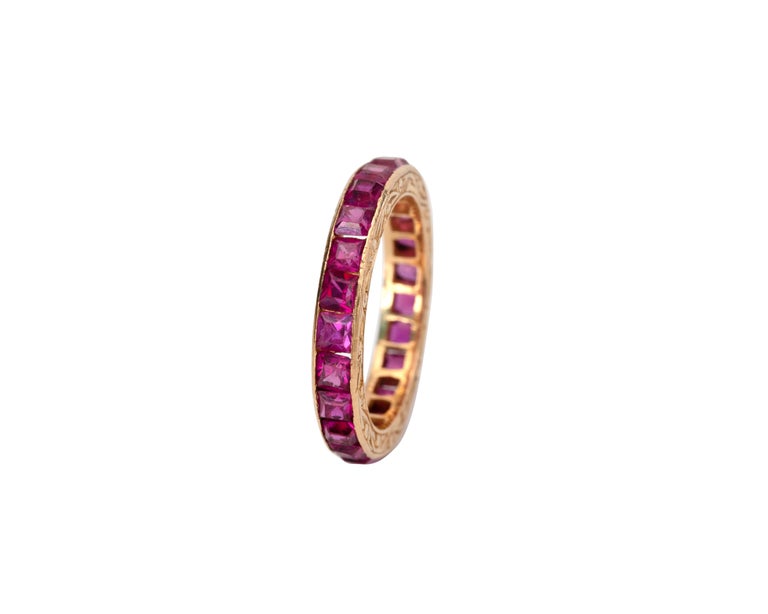 Vintage Art Deco 18 Karat Gold Ruby Eternity Band with Etching For Sale ...