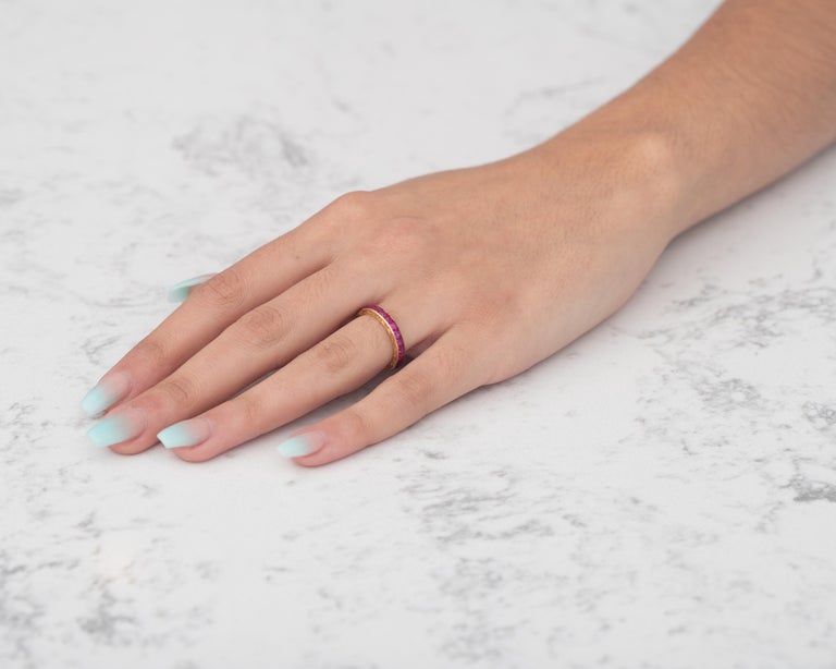 Vintage Art Deco 18 Karat Gold Ruby Eternity Band with Etching For Sale ...