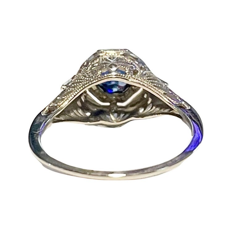 Vintage Art Deco 18k White Gold Filigree .60ct Old Cut Sapphire ...