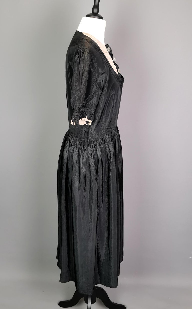 Vintage Art Deco 1920s Black taffeta dress, Faytex For Sale at 1stDibs