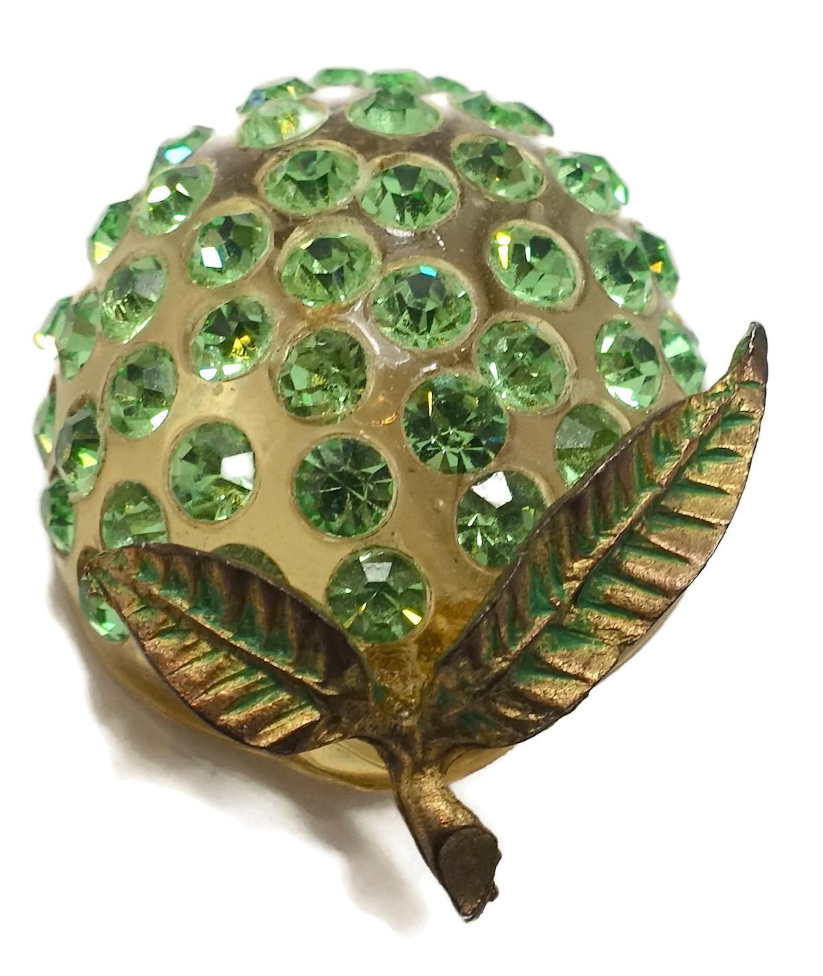 Vintage Art Deco 1930s Green Lucite and Crystal Strawberry Brooch For ...