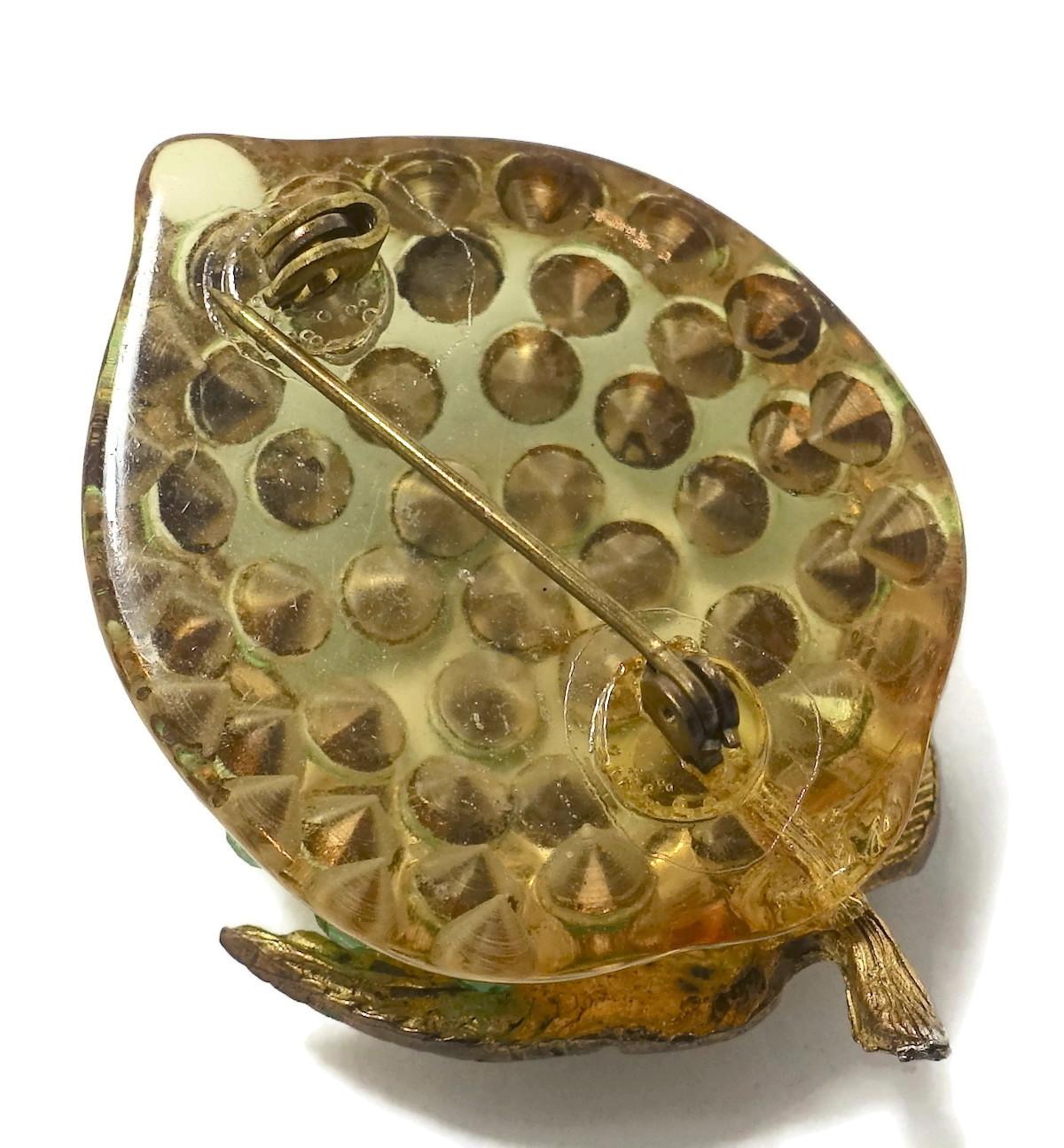 Vintage Art Deco 1930s Green Lucite and Crystal Strawberry Brooch For ...