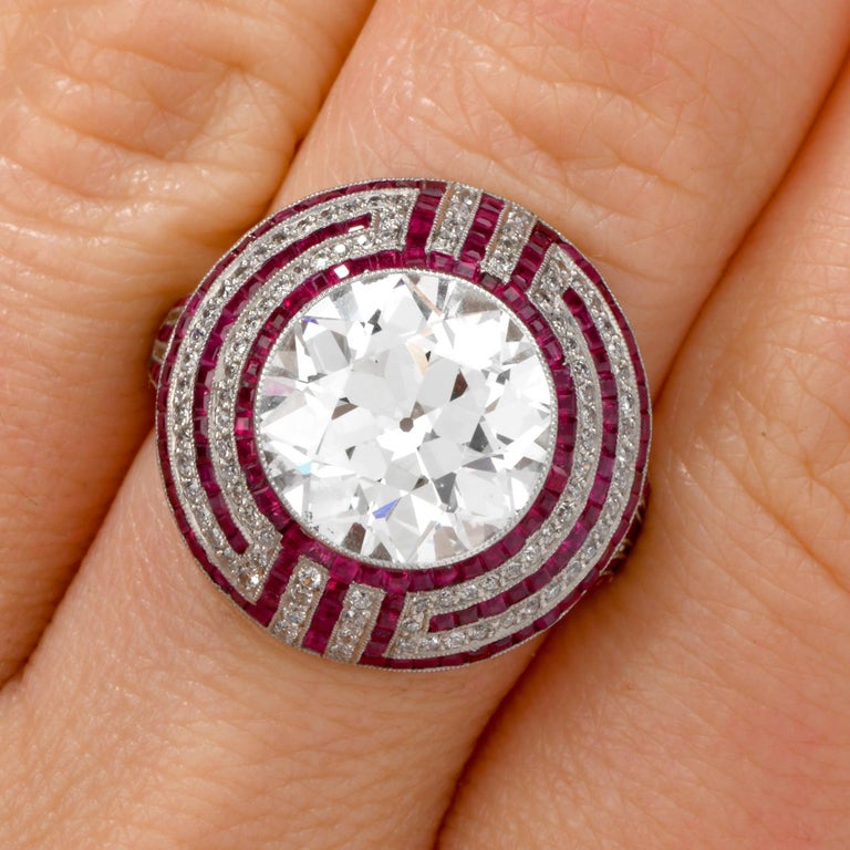 Vintage Art Deco 6.05 Carat Old European Cut Diamond Ruby Platinum Ring ...