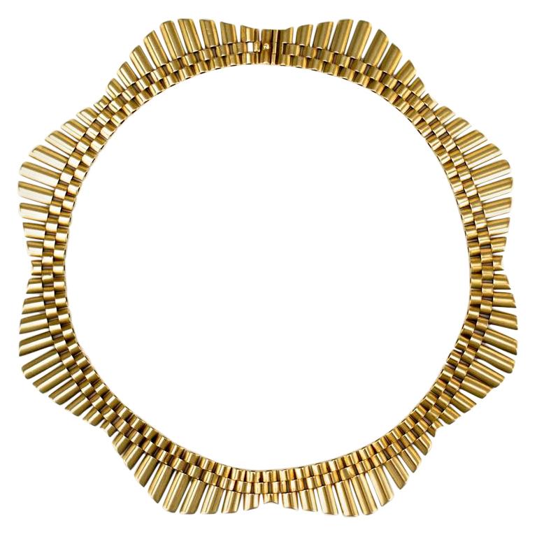 Vintage Art Deco 9 Karat Yellow Gold Gate Link Fringe Necklace, 1950s ...