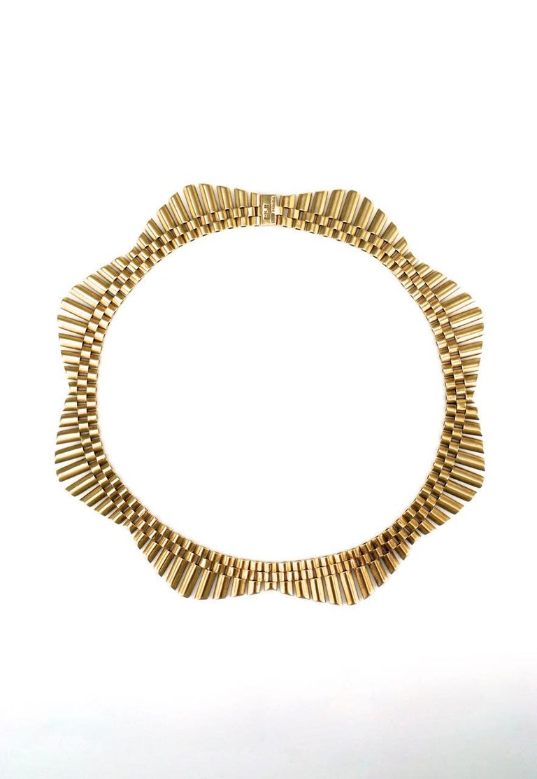 Vintage Art Deco 9 Karat Yellow Gold Gate Link Fringe Necklace, 1950s ...