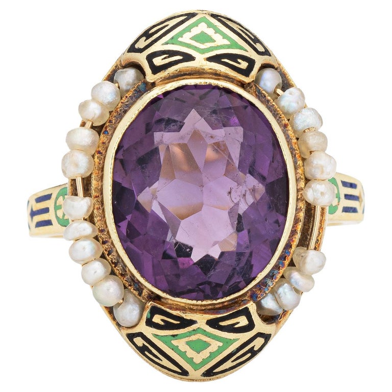 Vintage Art Deco Amethyst Enamel Ring 14k Yellow Gold Estate Fine ...