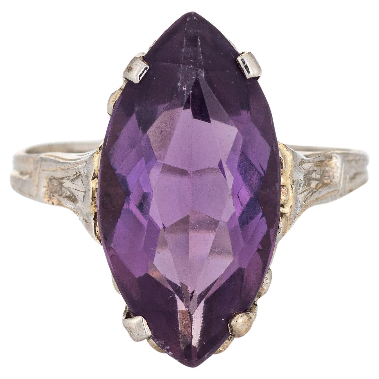Estate Amethyst Oval, Red Ruby Round, and White Diamond Ring in 18k 3 ...