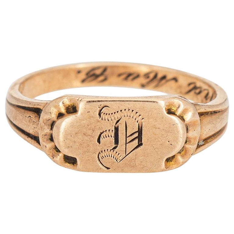 Vintage Art Deco Baby Ring Letter D Signet 10 Karat Rose Gold Filigree ...
