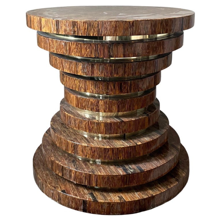 Vintage Art Deco Brazilian Wood and Brass Accent Table For Sale at 1stDibs