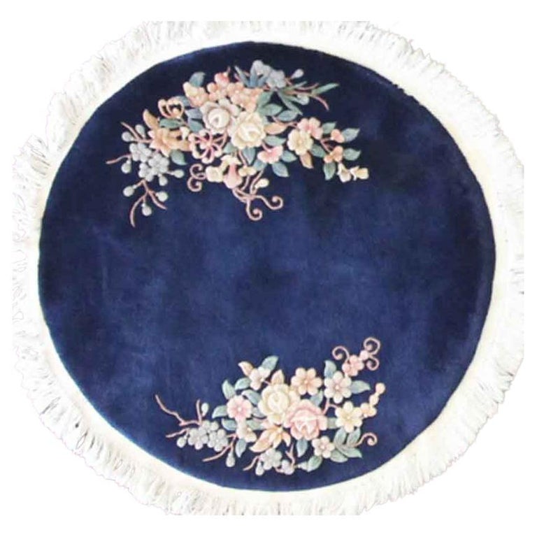Vintage Art Deco Chinese Carpet, Perfect Blue, 4' Round at 1stDibs