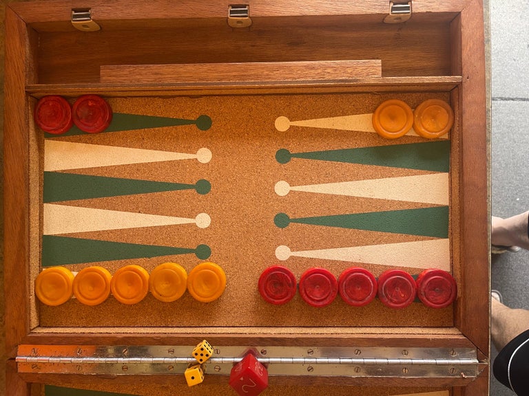 Vintage Art Deco Cork and Bakelite Backgammon Set For Sale at 1stDibs