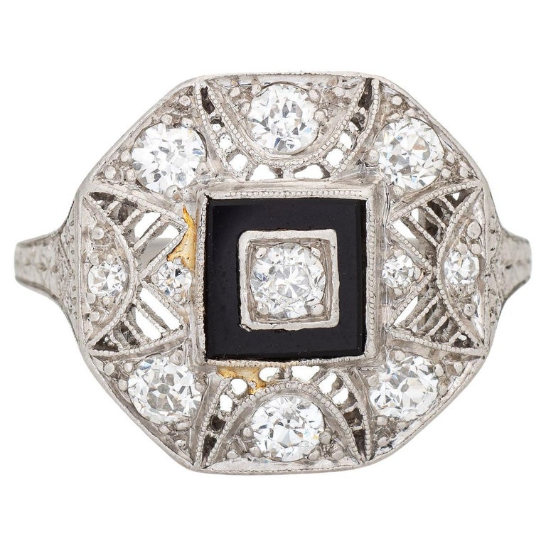 Vintage Art Deco Diamond Onyx Ring Platinum Filigree Octagon Jewelry For Sale at 1stDibs | art ...